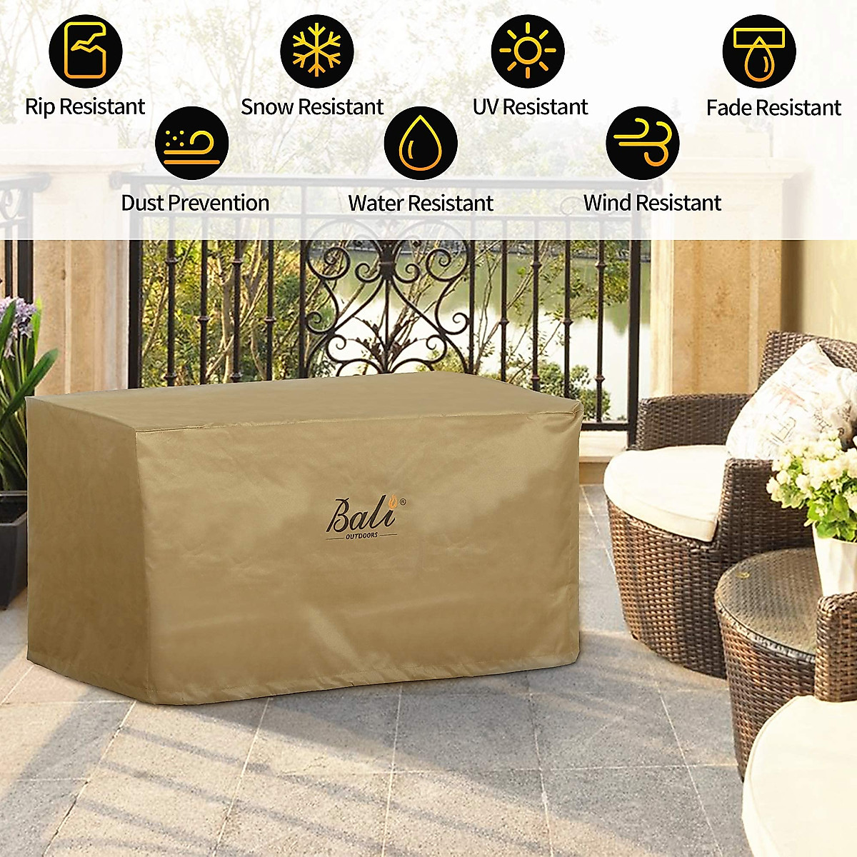 BALI OUTDOORS 42 Inch Rectangle Patio Fire Pit Table Cover, Heavy Duty, Waterproof and Weather Resistant Oxford Fabric Cover, Brown