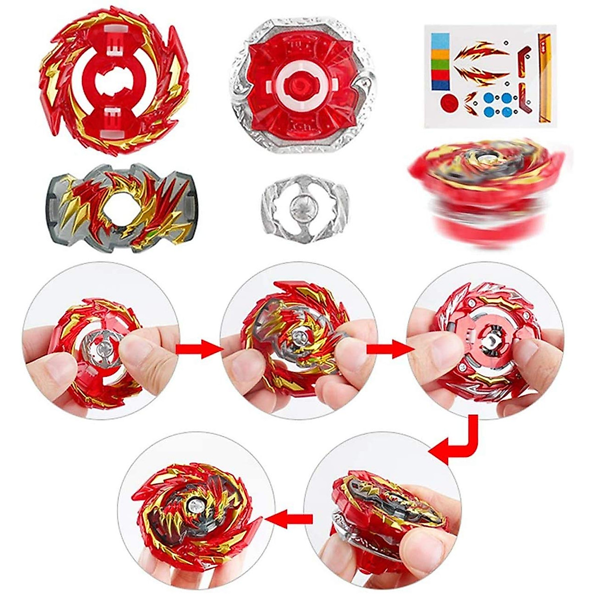 Bey Battle Burst Blade Evolution GT B-155 Booster Master Diabolos.Gn Red Left and Right Launcher Handle Starter Set Gaming Top God Bay Lr Bey Sparking Launcher Battling Tops Spinning Toys