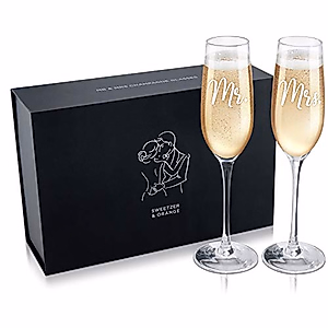 Sweetzer & Orange Bride and Groom Champagne Glasses (8 oz) Engraved Mr and Mrs Glasses for Wedding Glasses and Toasting Flutes, Bridal Shower Gifts, Engagement Gift. Boxed Mr and Mrs Gifts