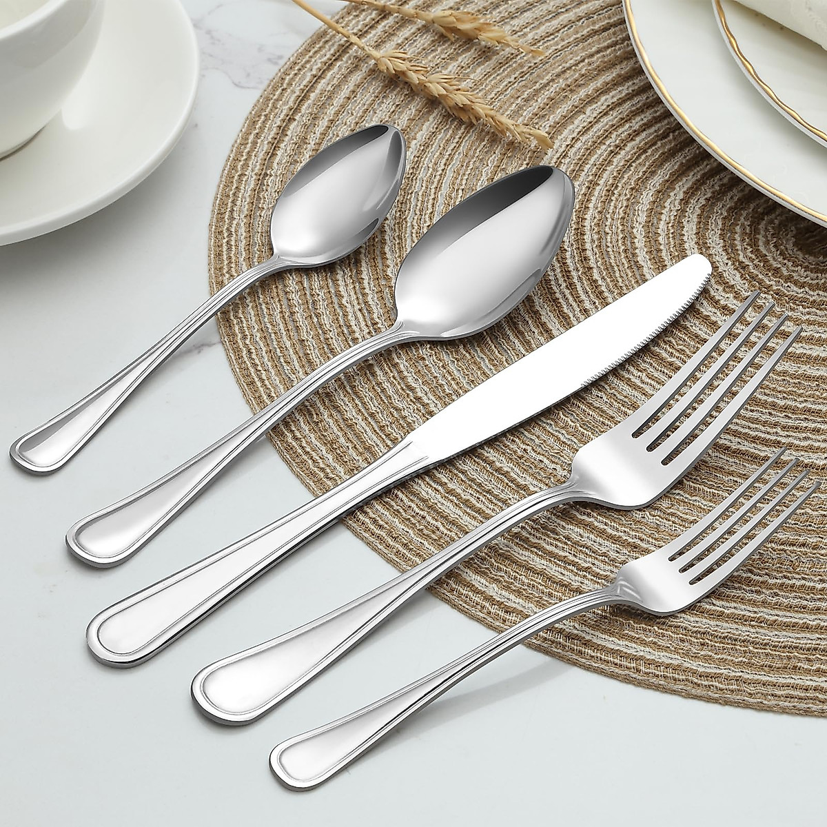 BEWOS 60-Piece Silverware Set, Stainless Steel Silverware Sets for 12, Forks Spoons and Knives Set, Cutlery Set, Mirror Polished Flatware Set, Dishwasher Safe Kitchen Utensils Set for Home, Restaurant