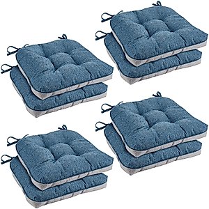 8 Pack Indoor Chair Cushions for Dining Chairs Kitchen Chair Pad with Ties Tufted Overstuffed Memory Foam Textured Chair Cushions Non Slip Backing Chair Seat Cushions, 15.5 x 15.5 Inches, Blue