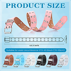 Chuarry 7 Pcs Grommet Belts for Women Double Grommet Belts Punk Leather Belts with Double Studded Holes Buckle Vintage Metal Rock Jeans Belt for Women Men Ladies