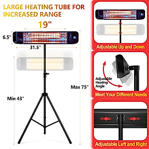 Paraheeter Electric Outdoor Heater, Infrared Patio Heater for Outdoor/Indoor Use, Wall Mounted/Ceiling/Tripod Infrared Heater Outdoor, 1500W Electric Patio Heater, CSA certificate.