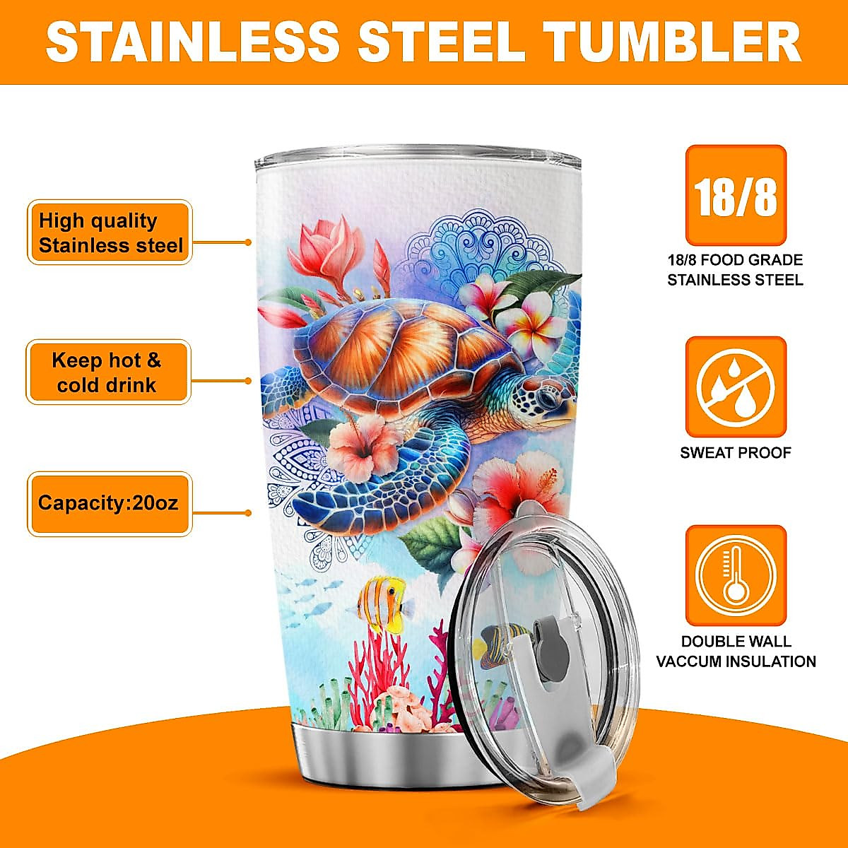 HUBUPU Sea Turtle Gifts, Sea Turtle Wisdom Quotes, Tumbler 20 Oz With Lid And Straw