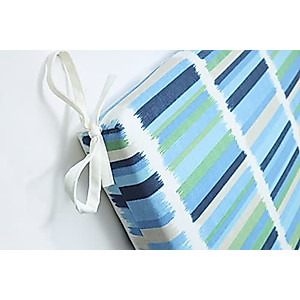 Pillow Perfect Stripe Indoor/Outdoor Split Back Chaise Lounge Cushion with Ties Plush Fiber Fill, Weather, and Fade Resistant, 72.5" x 21", Blue/Green Solar