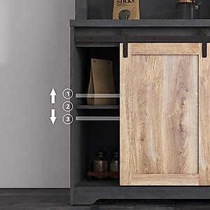 SAINTCY Liquor Cabinet Bar for Home Kitchen Coffee Bar Cabinet with Wine Rack, Sideboard Buffet Cabinet with Storage for Dining Room Wood Farmhouse Sliding Barn Door for Living Room, Entryway