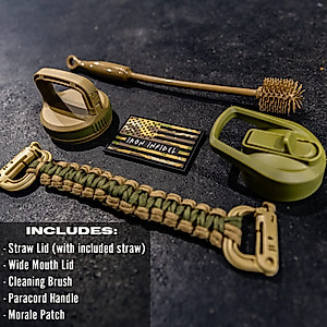 Iron Infidel Battle Bottle Straw Lid & Cleaner Brush Kit - 64 Oz Water Bottle Lid Replacement with Straw, Wide Mouth Lid, and Long Handle Water Bottle Cleaning Scrub Brush Tool (Green/Tan)