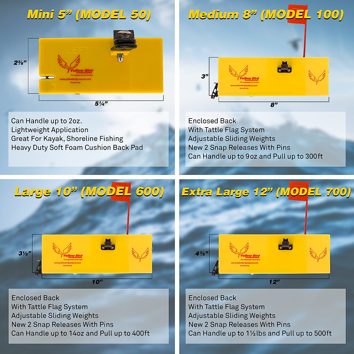 (4-Pro-Pak) Planer Boards for Fishing - Includes (2) right, (2) left - 8 inch