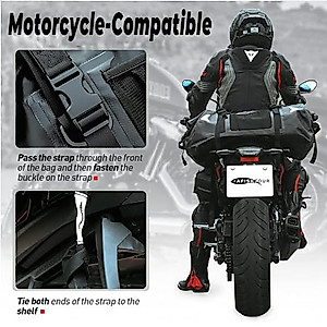 AFISHTOUR 65L Waterproof Duffel Bag for Men and Women - Large Motorcycle Duffle Bag with Straps for Back Seat - Roll Top Dry Bag for Kayaking, Rafting, Boating, Swimming, Beach (Black)