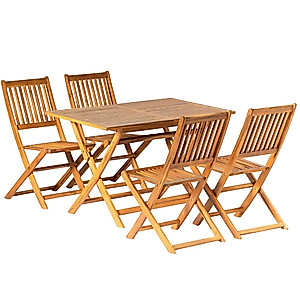 Panana 5PCS Acacia Wood Outdoor Dining Set Folding Table with 4 Chairs Patio Garden Furniture Set for Patio, Deck, Yard