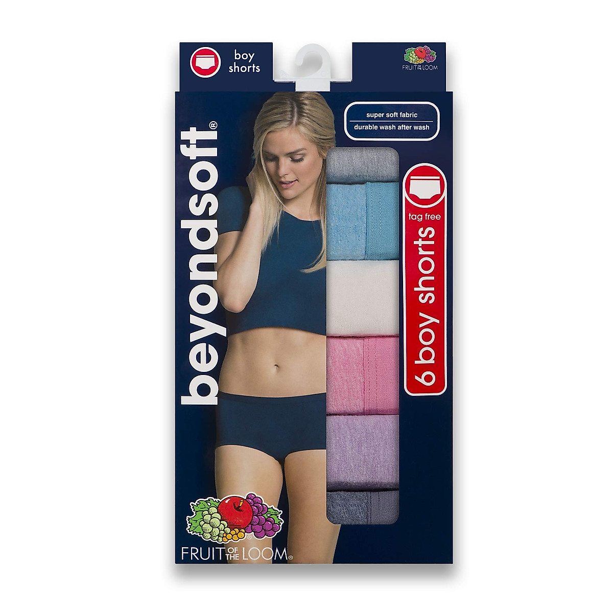 Fruit of the Loom Women's Beyondsoft Panties, Boyshort-Cotton Blend-6 Pack, 7