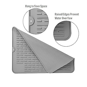 Olodeer Silicone Dish Drying Mat - 16"x12" - Kitchen Counter Mat,Dish Draining Mat,Sink Mat,Dishwasher Safe,Heat Resistant,Eco-Friendly.Black