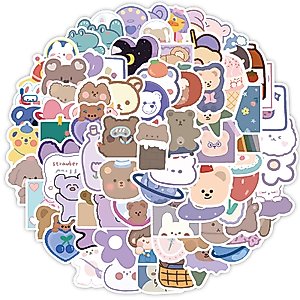 Cute Korean Bear Stickers for Hydroflasks 90pcs, Aesthetic Lovely Vinyl Decals for Water Bottles Laptop Journal Scrapbook Phone Skateboard Luggage Guitar