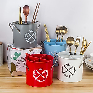 CBEYNCHOS Flatware Organizers for Forks Spoons Knives Cooking Tools,Kitchen Utensil Holder,Cutlery Caddy Storage Bucket with Drain Hole (Red)