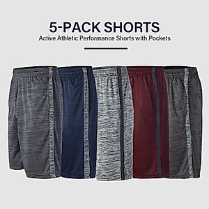 Essential Elements 5 Pack: Boys Youth Athletic Active Sports Gym Basketball Shorts with Pockets (10/12, Set B)