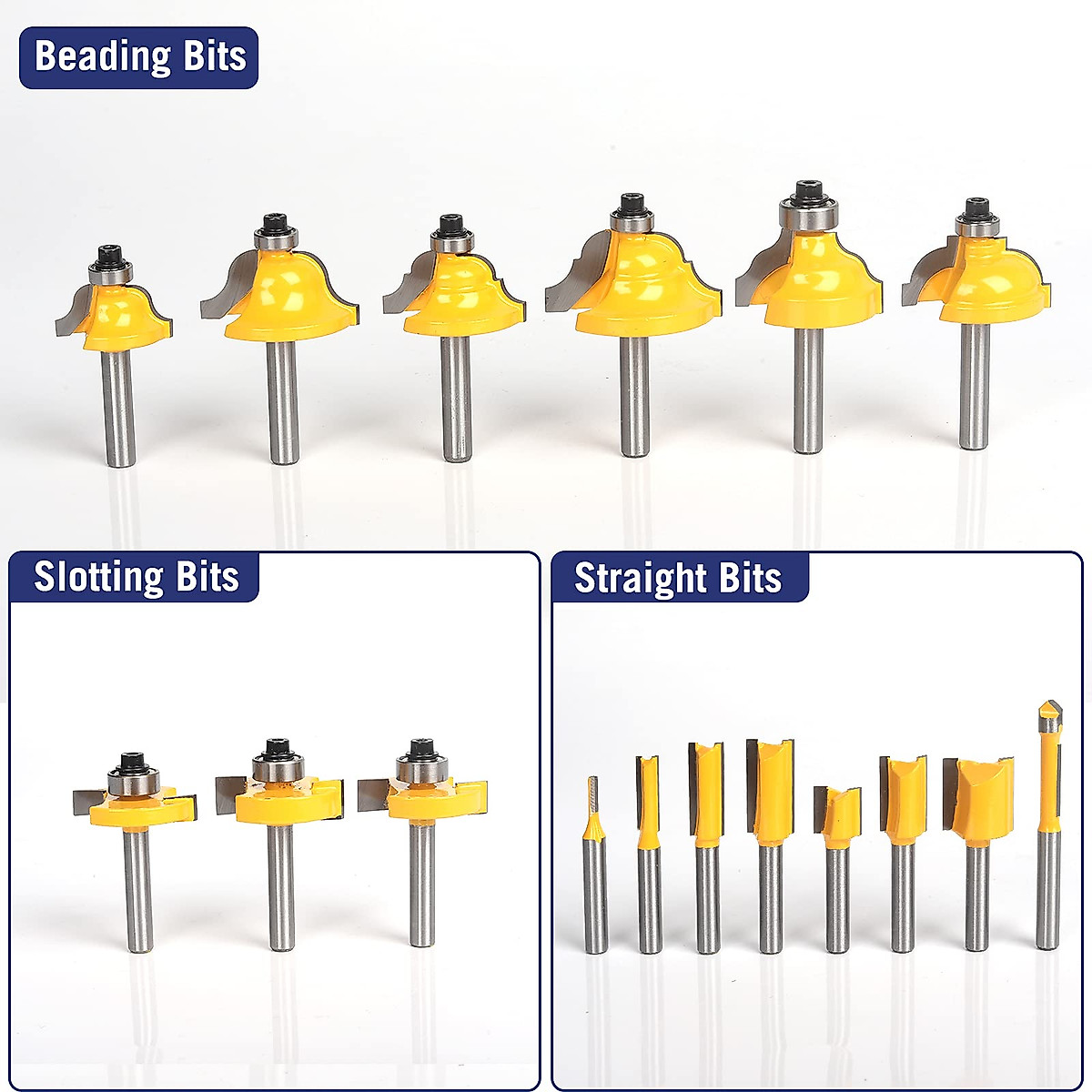 MNA Router Bits 35 Pcs Set, 35 Pieces 1/4 Inch Shank Router Bit Kit. American Router Bit Set Complete Set.