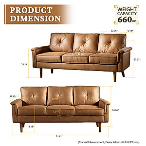 CAODOC 71" Modern Upholstered Sofa Couch 3 Seater Couches for Living Room Sectional Sofas with Solid Wood Legs, Polyester Fibre Couch for Small Spaces,Bedroom,Apartment,Dorm,Office,Light Brown