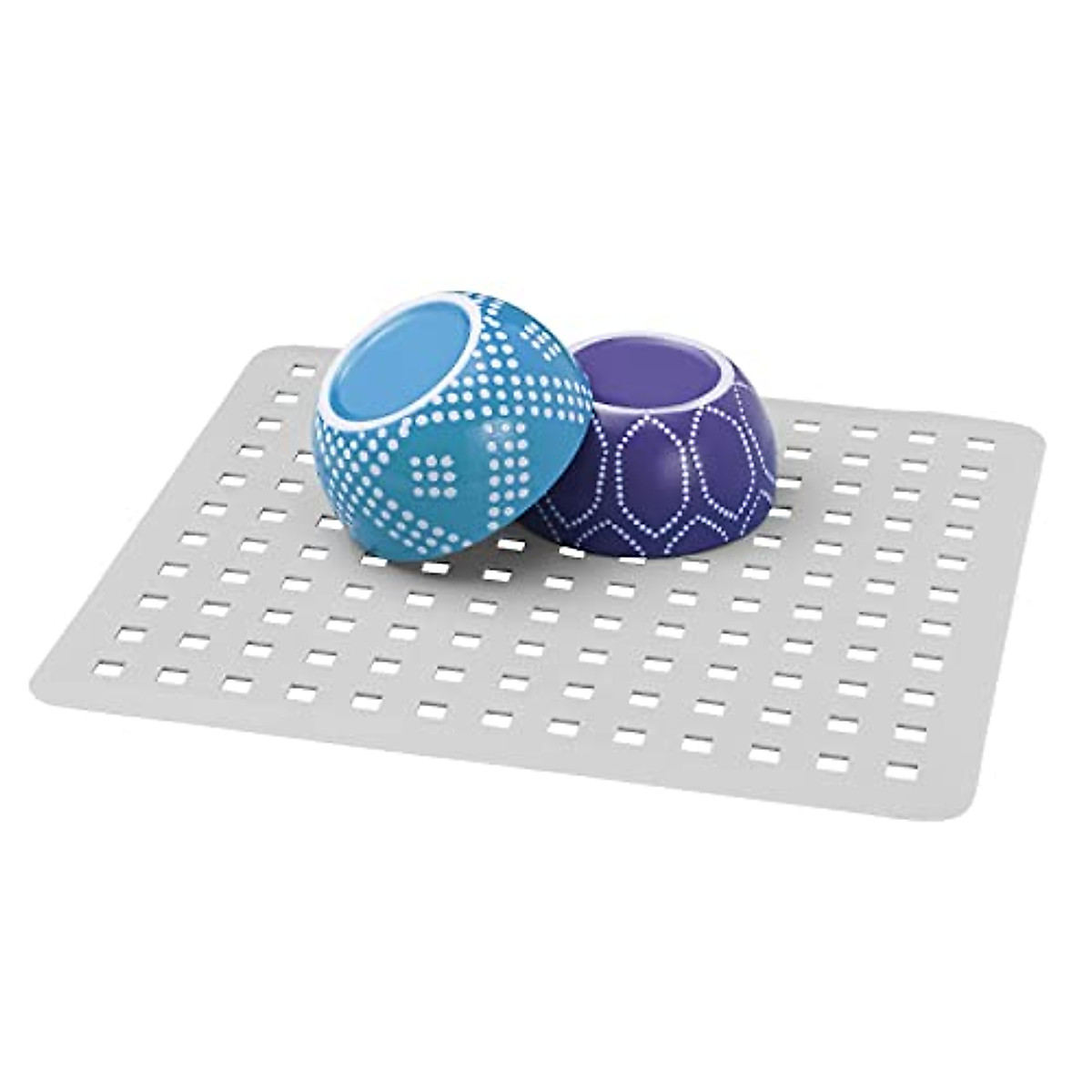 mDesign Kitchen Sink Protector Mat Pad Set, Quick Draining - Use In Sinks to Protect Surfaces and Dishes - 2 Piece Combo Set includes 1 Sink Saddle and 1 Sink Mat - Gray