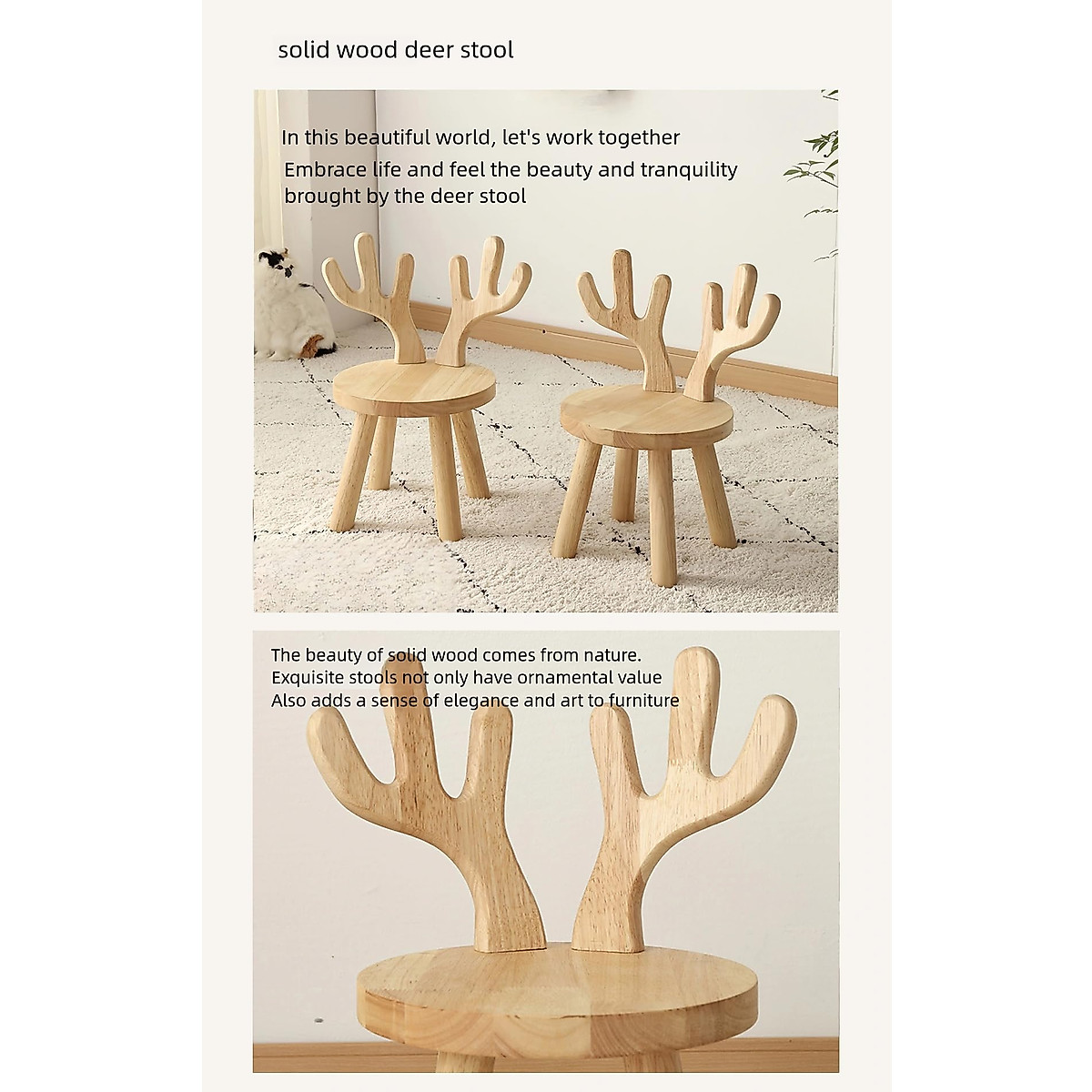 LMMYBQB Solid Wood Deer Back Chairs, Household Small Chairs, Small Benches, Dining Chairs, Low stools, Shoe Changing stools