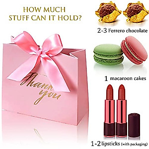 DECHISY 24Pack Small Thank You Gift Bag Party Favor Bags Treat Boxes with Rose Red Bow Ribbon, Pink Pattern Paper Gift Bags Bulk for Wedding Baby Shower Business Party Supplies