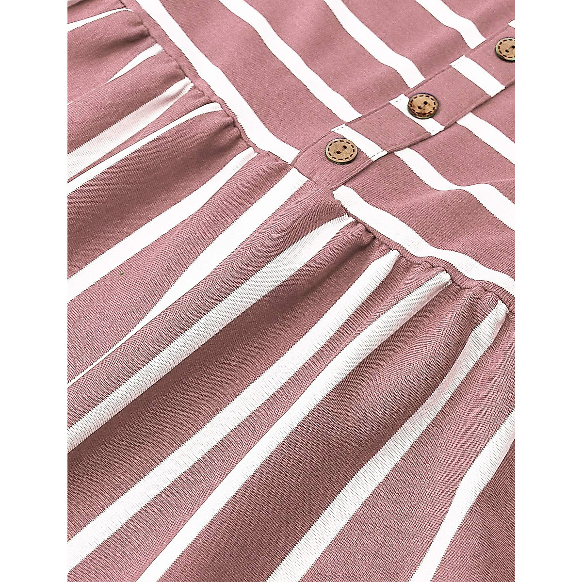 MOQIVGI Country Dresses for Women,Stripe Patchwork Comfy Simple Basic Pleated Crew Neck Strappy Dress Ladies Short Flowy Button Down Sundresses Pink White Large