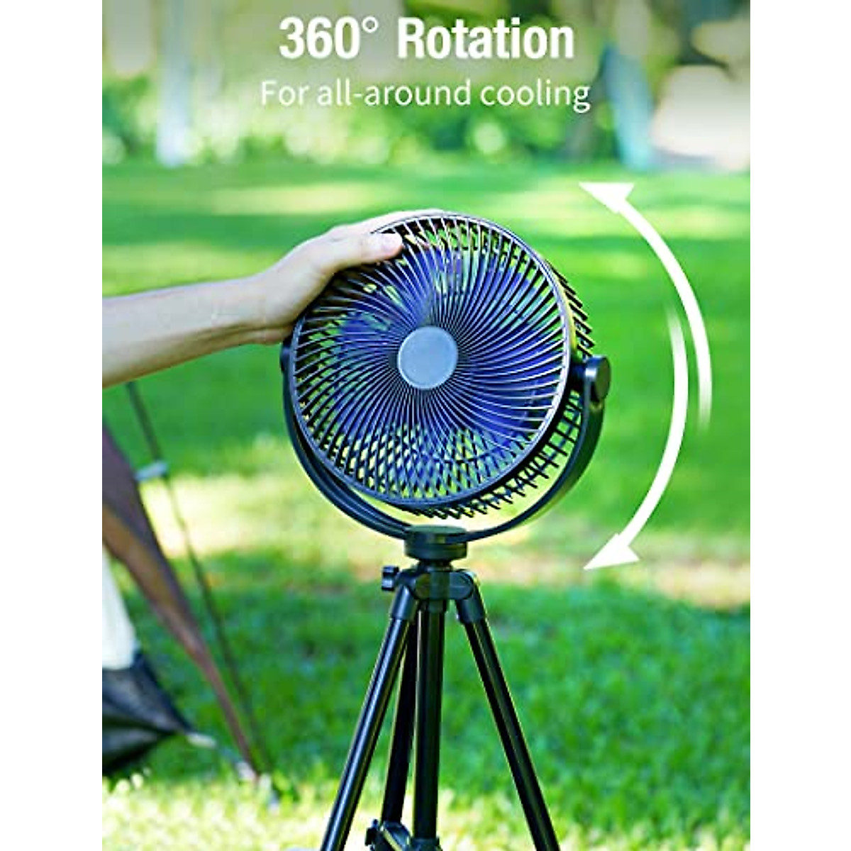 Koonie Standing Fan, 10000mAh Portable Rechargeable 8'' Battery Powered Pedestal Fan with Tent Hook 37Hours Working Time Adjustable Tripod 4 Speeds Fan for Bedroom Travel Fishing Beach Camping