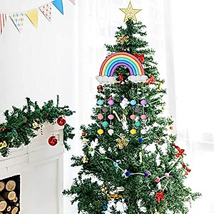 Boho Rainbow Nursery Decor Pom Pom Ball Handmade Macrame Rainbow Cloud Raindrop Wall Hanging Tassel for Home Decor Baby Room Nursery Classroom Dorm Room Baby Shower Party Supplies -Pink