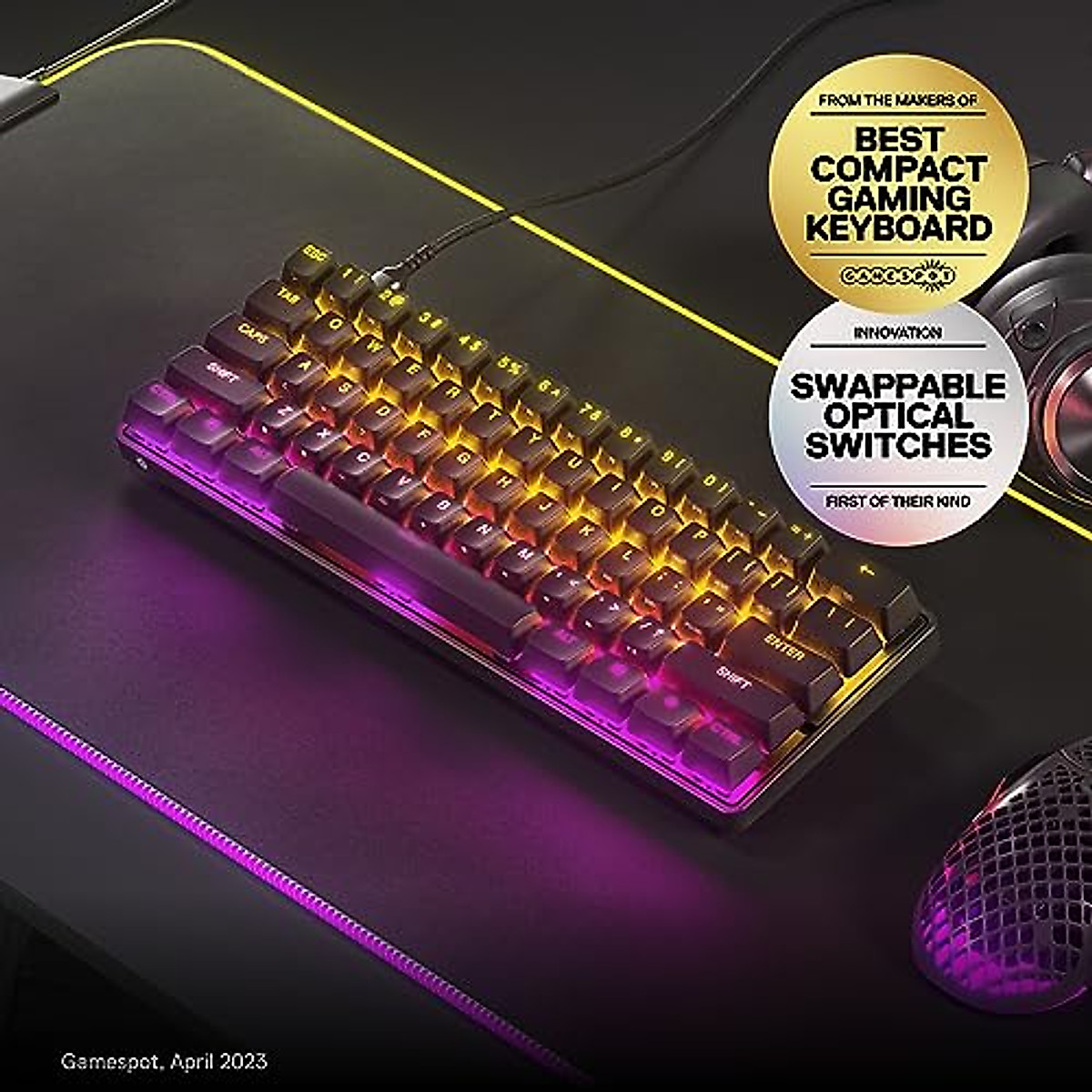 SteelSeries New Apex 9 Mini – HotSwap Optical Mini Keyboard – 60% Compact Design – Optical Switches – RGB Customization – Aluminum Alloy Frame – Double Shot PBT Keycap (Renewed)