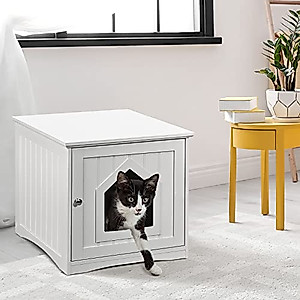 PETSITE Cat Litter Box Enclosure, Hidden Litter Box Furniture, Home Decorative Enclosed Cat House & Nightstand, Indoor Pet Crate, Kitty Washroom Cabinet