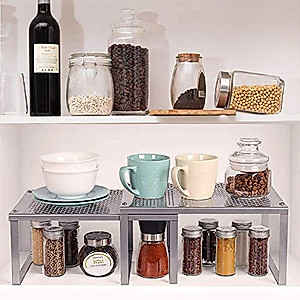 NEX Kitchen Shelf Organizer for Cabinet Counter Cupboard Pantry, Stackable & Expandable All Metal + Bamboo and Metal