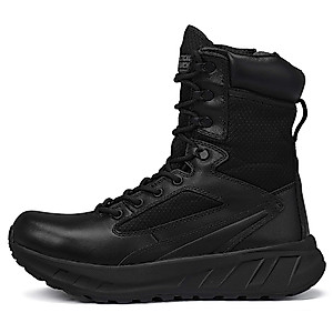 Tactical Research MAXX 8Z 8” Ultra-Cushioned Maximalist Black Tactical Boots for Men with Zipper - Designed for Police, EMS, and Security with Slip-Resistant Vibram Outsole, Black - 12 W