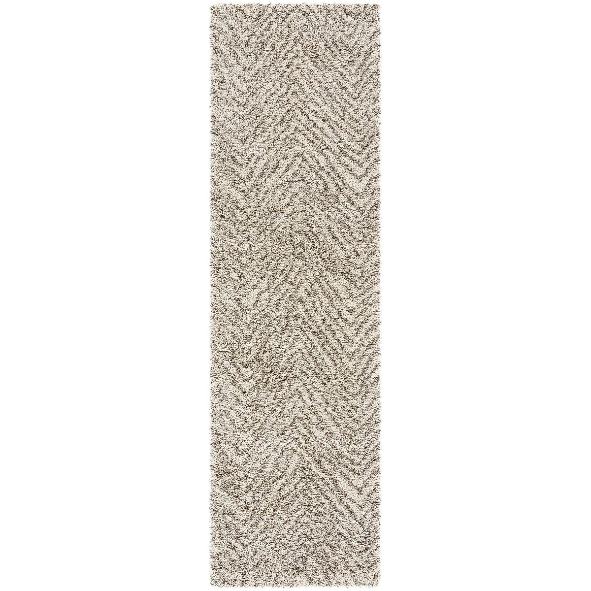 SAFAVIEH Hudson Shag Collection Area Rug - 8' x 10', Ivory & Grey, Chevron Design, Non-Shedding & Easy Care, 2-inch Thick Ideal for High Traffic Areas in Living Room, Bedroom (SGH375A)