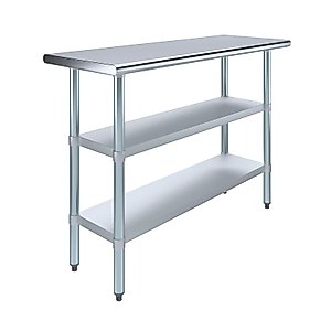 AmGood Stainless Steel Work Table with 2 Shelves | NSF | Metal Utility Table (48" Long x 18" Deep)