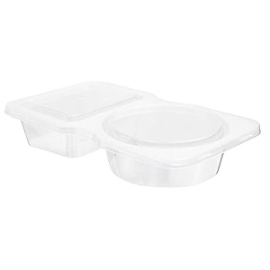 Restaurantware Futura 5 Ounce Snack Containers 100 Microwavable Sauce Containers - 2 Compartments Hinged Lid Clear Plastic Portion Cups For Condiments Or Dips