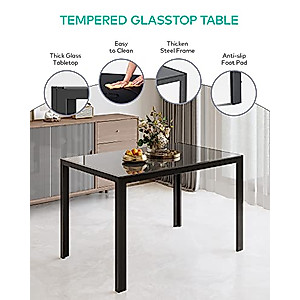 Bealife Kitchen Dining Table Set for 6, Tempered Glass 7 Piece Table and Chairs Set Modern for Home, Kitchen, Living Room, Dining Room,Black