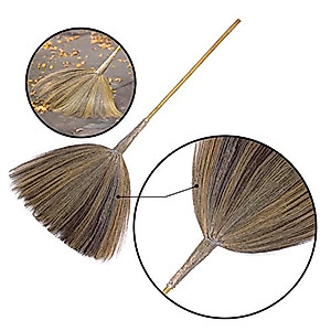 SKENNOVA - Set of Loincloth Fabric Broom Bag & Thai Traditional Grass Broom Vintage Style with Bamboo Brown Handle & Hand Grip with Wire Length 40-41-inch x Width 20-24-inch