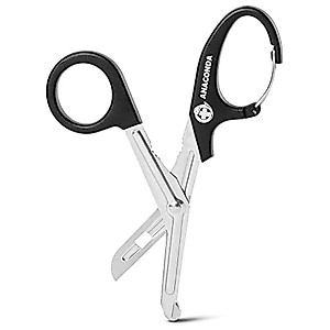2 Pack Anaconda Medical Trauma Shears with Built-In Carabiner Clip (7.5 inch, Black and Blue)