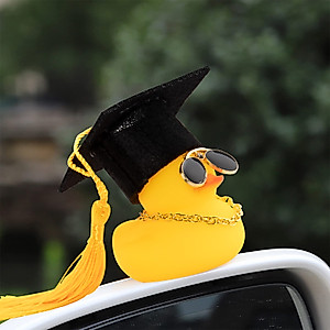wonuu Swim Ring Rubber Ducks with Mini Diamond Glasses Hat Necklace for Cars Dashboard Decorations Car Accessories Toy Duck Car Ornament