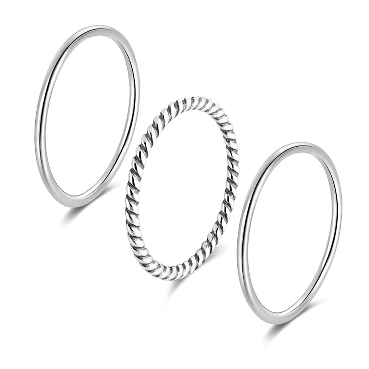 SILBERTALE 925 Sterling Silver Stacking Minimalist Midi Above Knuckle Pinky Finger Rings Bands 3pcs Set Size 2.5