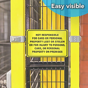 Not Responsible for Accidents or Injuries Sign - 8x12 Aluminum Management Not Responsible Sign - Not Responsible for Lost or Stolen Items Sign