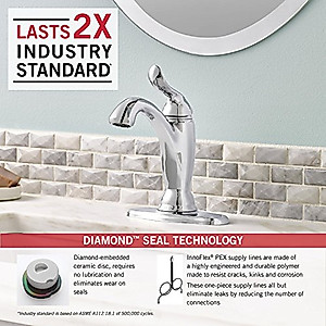 Delta Faucet Linden Single Hole Bathroom Faucet, Single Handle Bathroom Faucet Chrome, Bathroom Sink Faucet, Diamond Seal Technology, Drain Assembly, Chrome 594-MPU-DST