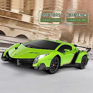 Officially Licensed Lamborghini Remote Control Car, 1:24 Scale Lambo VENENO Model Cars with LED, Lamborghini Toy Car RC Cars Christmas Birthday Gift for Boys Age 3 4-7 8-12 Year Old Kids Toys (Green)