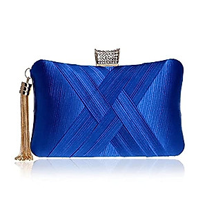 CSYPJYT Women Satin Clutch Wedding Handbag Tassel Cocktail Party Bridal Prom Purse Bags Blue