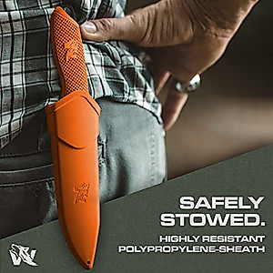 ODENWOLF HUNTER - Hunting Knife with Sheath - Strong Stick Tang Fixed Blade Knife - Made of 420 Steel - Tactical Hunting Knives with Hard Sheath with Non-Slip TPE-Handle