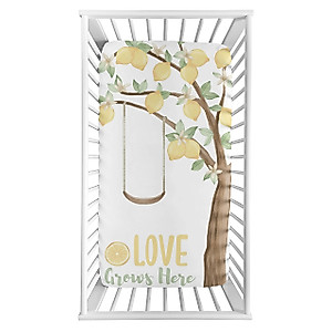 Sweet Jojo Designs Lemon Floral Girl Fitted Crib Sheet Baby Toddler Bed Nursery Photo Op Yellow Green Beige White Watercolor Boho Bohemian Farmhouse Fruit Tree Flower Blossom Botanical Love Grows Here
