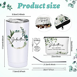 Sieral 3 Pcs Godmother Proposal Gift Sets Including Godmother Travel Tumbler with Lid Straw and Godmother Makeup Bag and Keychain from Godchild for Mother's Day Holiday Birthday Appreciation Gifts