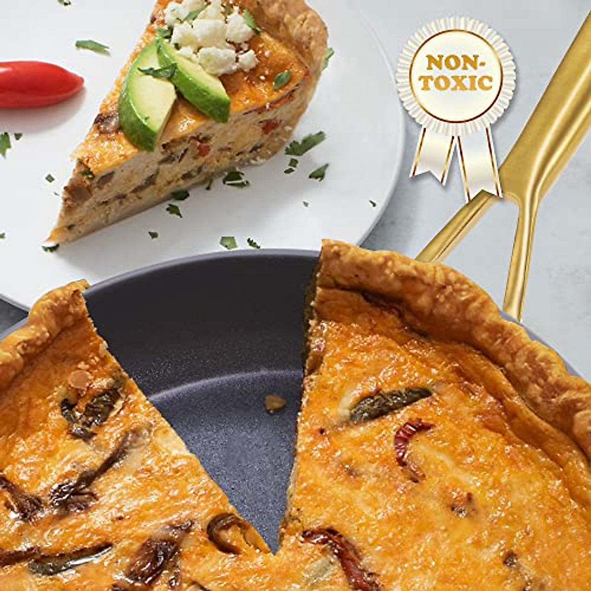 Ceramic Pots and Pans Set - Nonstick Non Toxic Cookware Set, PFOA Free, Induction Cookware With Dutch Oven, Frying Pan, Saucepan, Sauté Pan, Luxe Gold Pots and Pans for Cooking Set Gifts