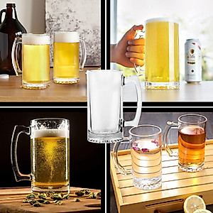BCS Clear Glass Sports Mugs with Handles 26.5 oz for Beer Beverages Water Cocktails Coffee Drinking Glasses Cups Home Kitchen Dining Cafe Bar Restaurant Party Favor Tableware Glassware Gift Set of 4