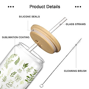 JMScape Clear Sublimation Glass Cups Blanks with Bamboo Lid and Straw 6pcs Set, 16oz Sublimation Glass Tumbler, Sublimation Beer Can Glass for Iced Coffee Soda Drinks