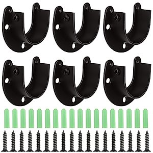 ABuff 6 Pack Stainless Steel Closet Rod Bracket, 1-1/2" Diameter Closet Rod Holder, Heavy Duty Closet Rod Support Brackets, U Shaped Flange Rod Holder for Pipe, Closet, Shower Curtain Rod (Black)